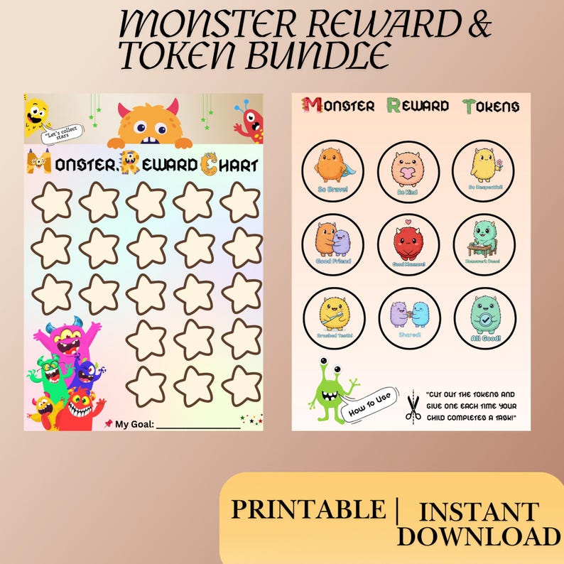 Monster Reward Chart & Tokens Bundle | Printable Behavior System (A4 ...