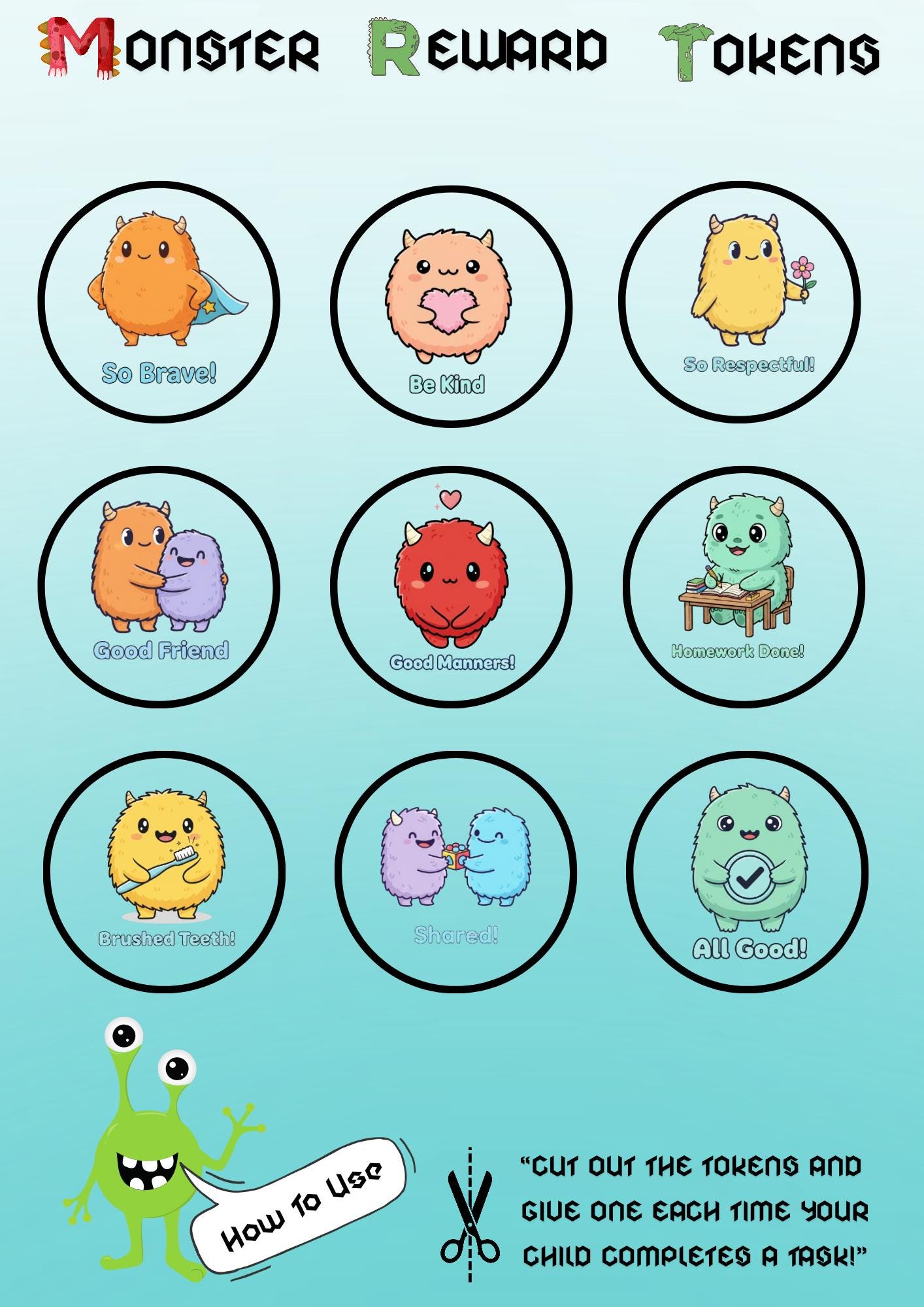 Monster Reward Chart & Tokens Bundle | Printable Behavior System (A4 ...
