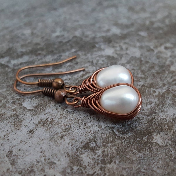 Wire Wrapped Pearl Earring - Etsy