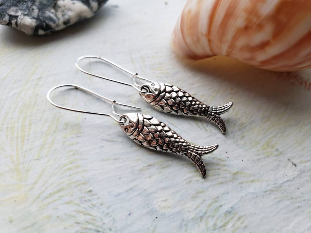 Sale Silver Fish Earrings, Fish Jewelry, Antique Silver 3D Fish ...