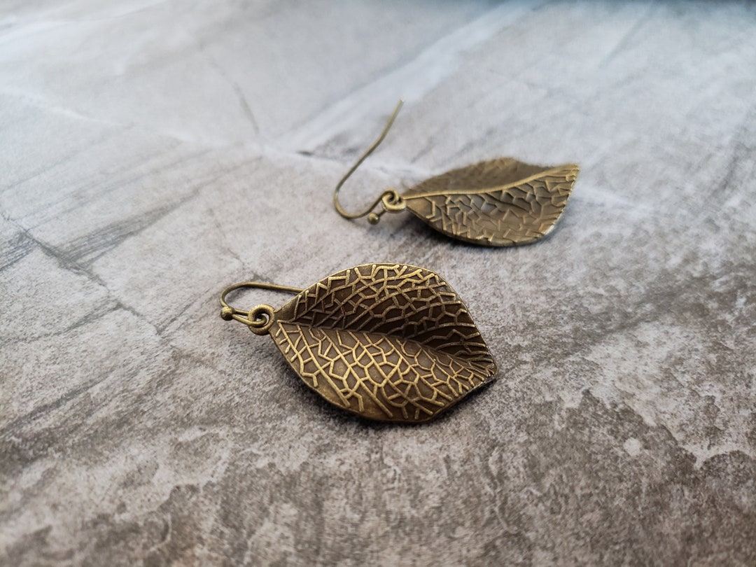Sale Bronze Leaf Earrings, Big Fall Leaf Earrings, Autumn Leaf Earrings ...