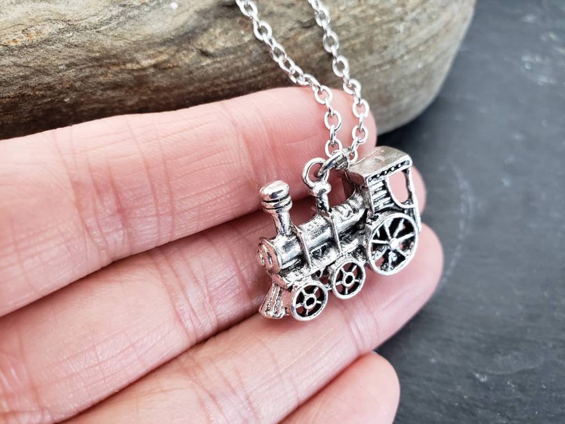 Sale Antique Silver Train Pendant Necklace, 3D Train Chain Necklace ...