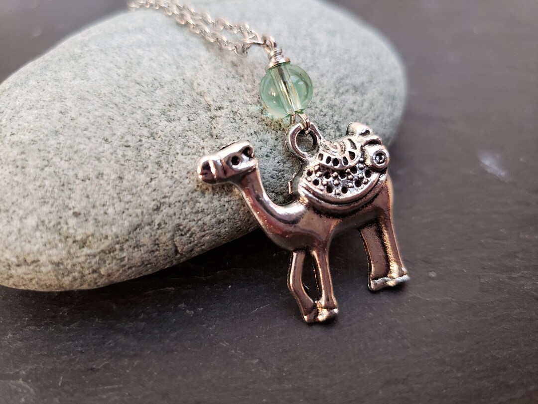 Sale Silver Camel Necklace, Spring Green Glass Crystal, Antique Silver ...