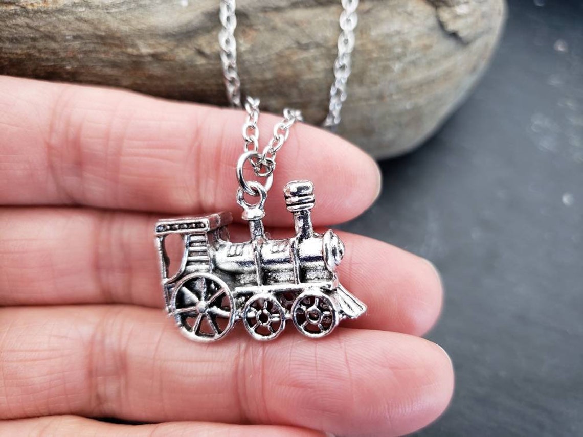Sale Antique Silver Train Pendant Necklace, 3D Train Chain Necklace ...