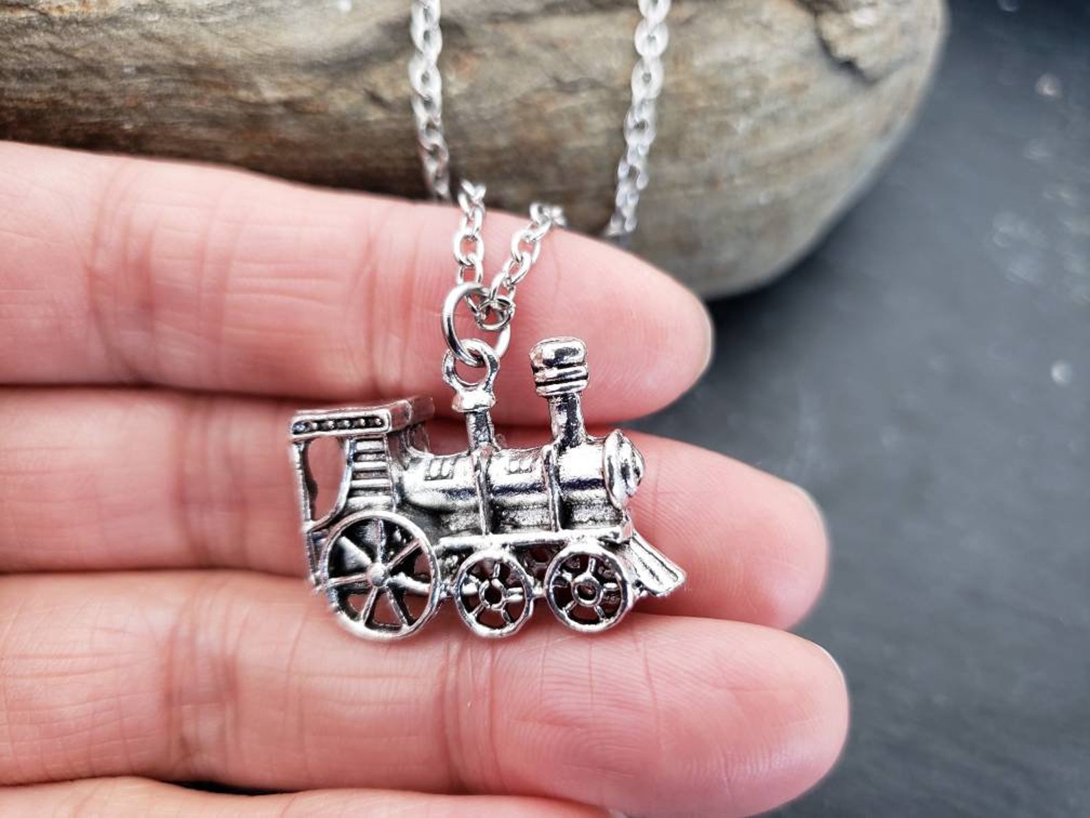 Sale Antique Silver Train Pendant Necklace, 3D Train Chain Necklace ...