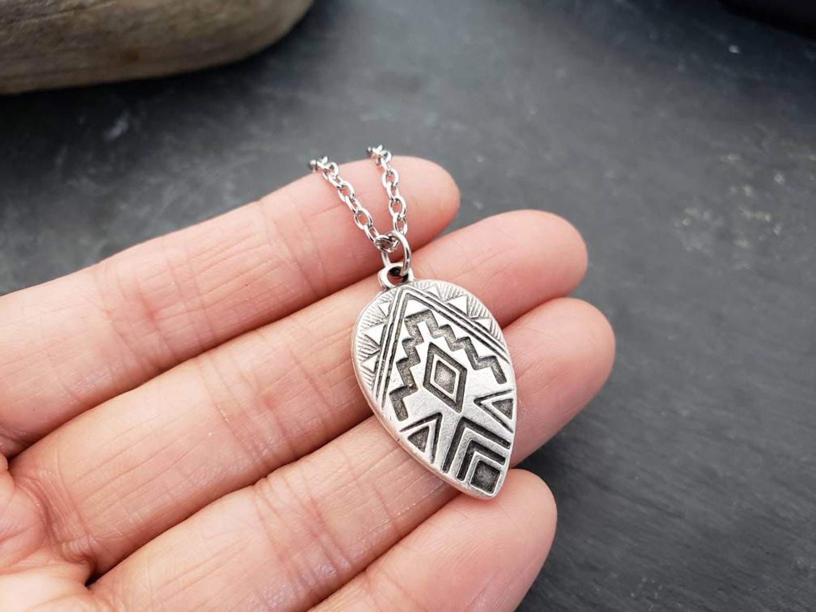Sale Silver Aztec Teardrop Necklace, Aztec Jewelry, Rustic Antique ...