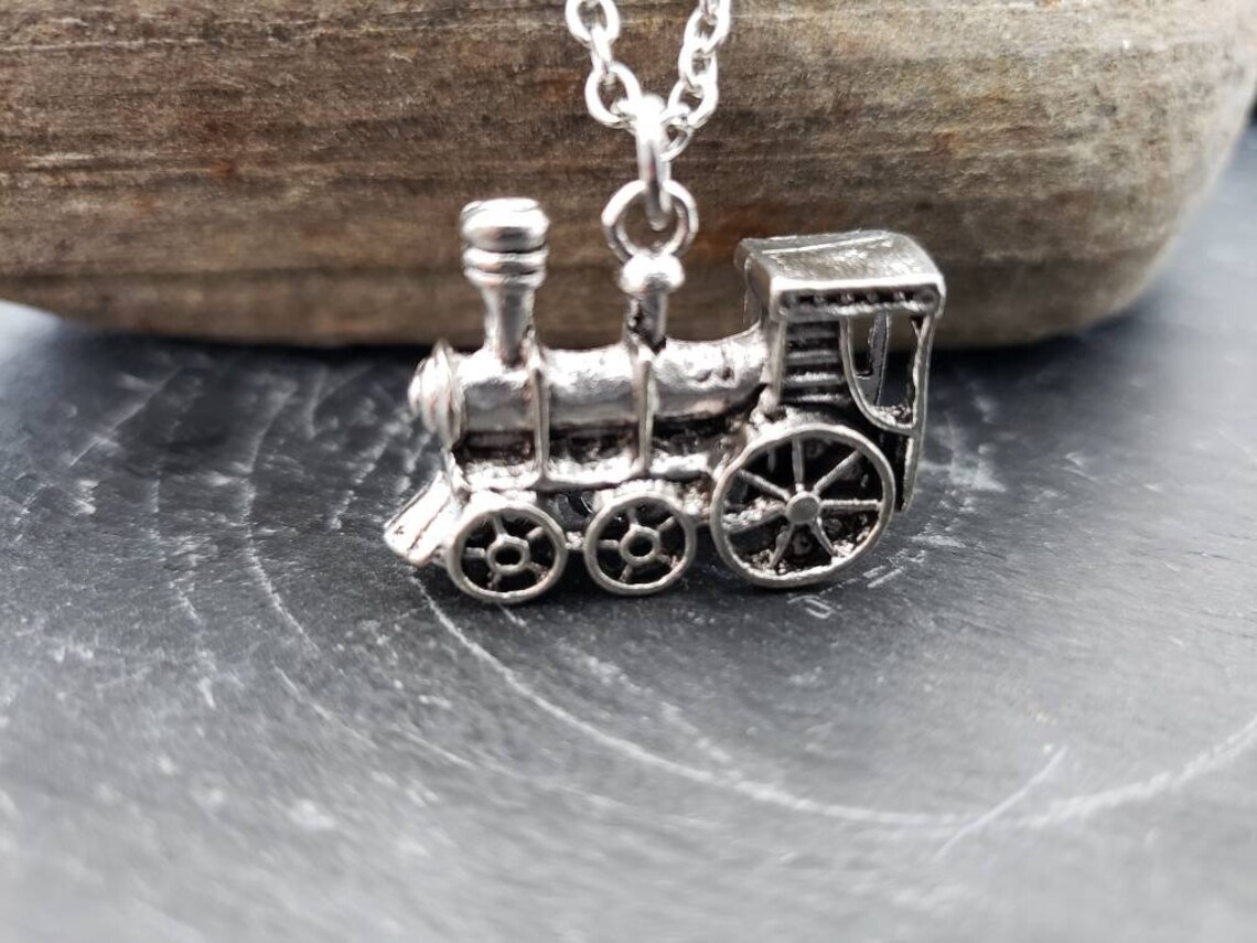 Sale Antique Silver Train Pendant Necklace, 3D Train Chain Necklace ...