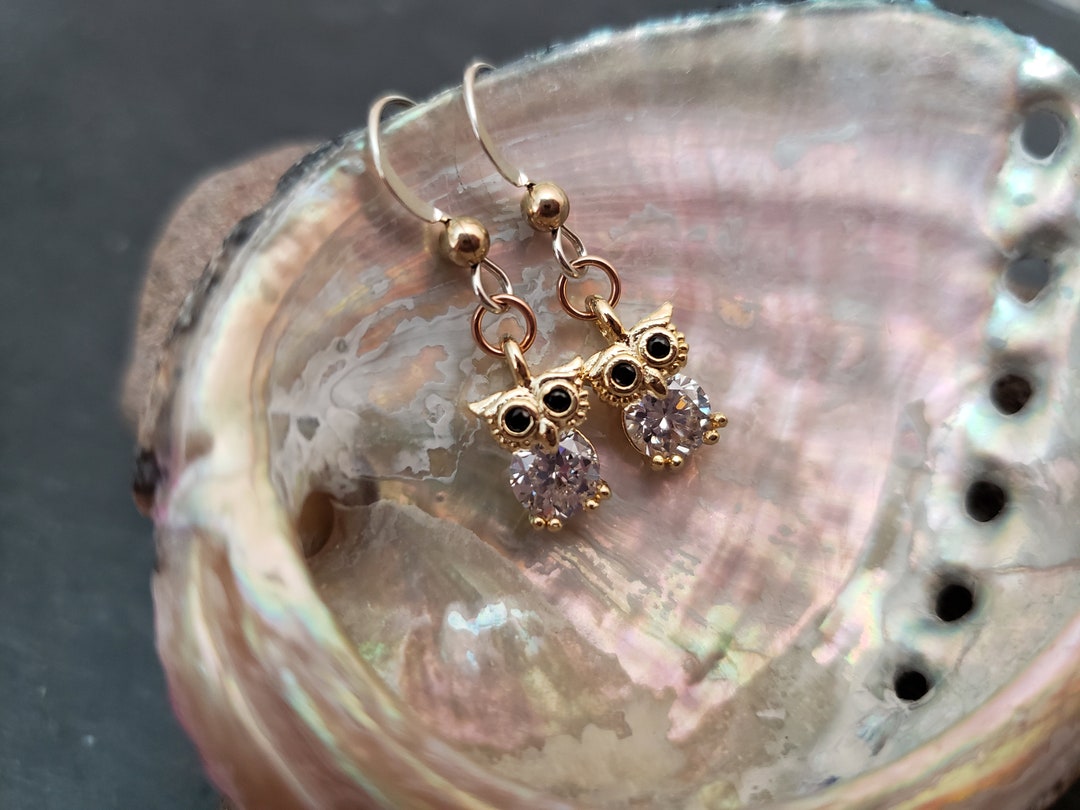 Sale Silver Gold Two Tone Owl Earrings, Gold or Rhodium Plated Owl with ...