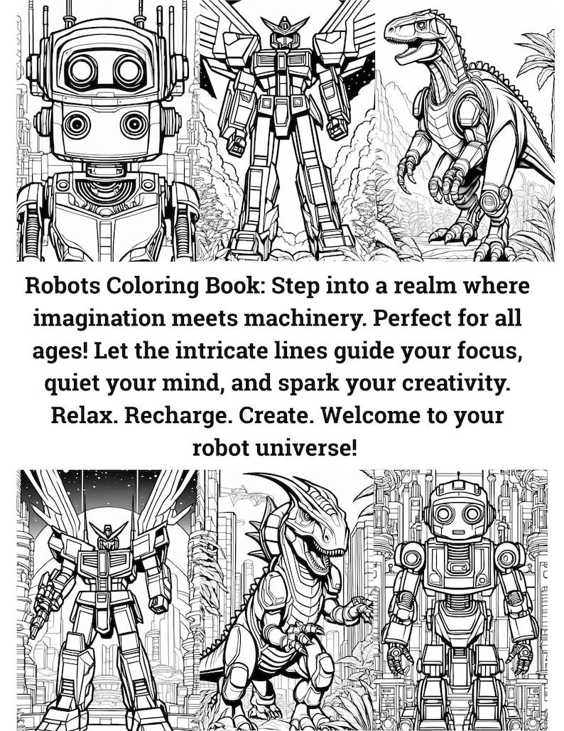 Robots Coloring Book | Mech Robots, Dino Robots & Futuristic Designs ...
