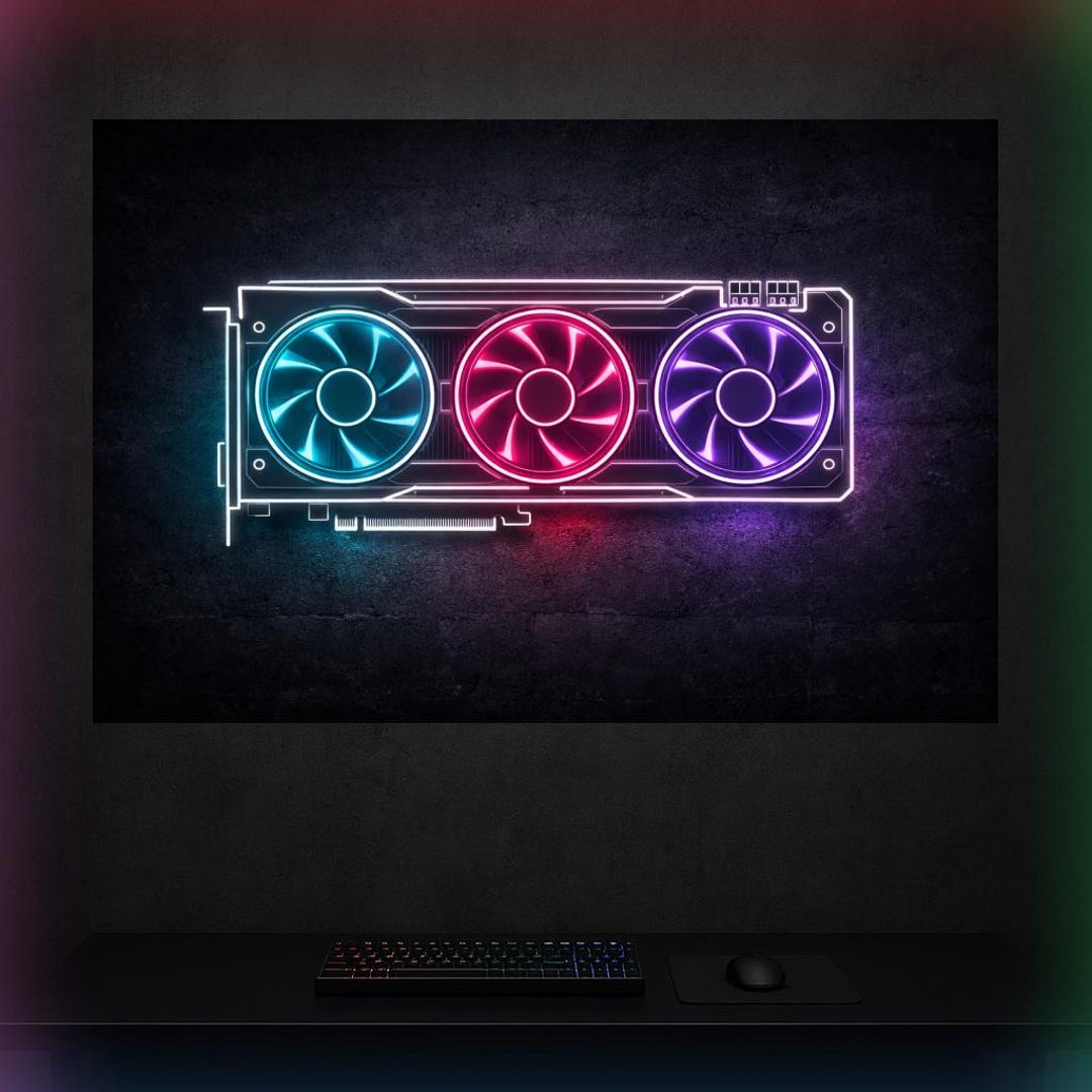 RGB GPU Neon Poster – Gaming PC Wall Art, Powerful Graphics Card Print ...