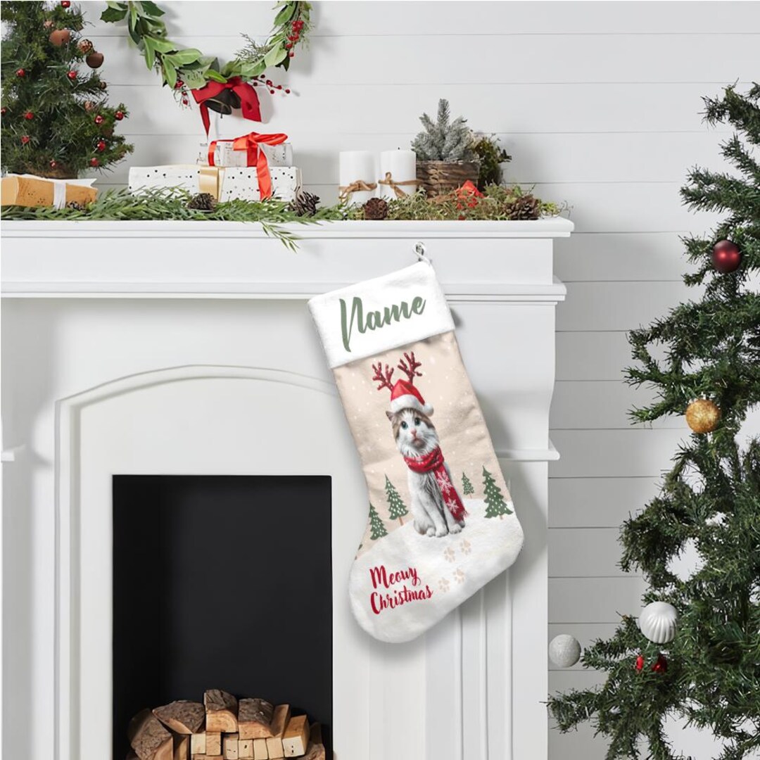 Personalized American Curl Cat Christmas Stockings, Custom Cat Stocking ...