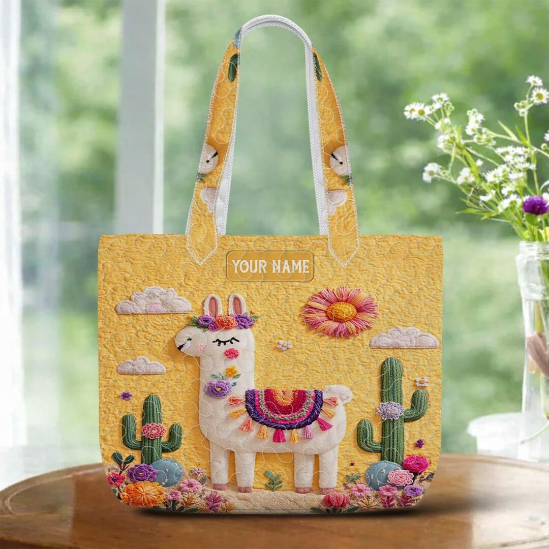 Personalized Quilted Llama Tote Bag, Cute Alpaca Quilted Handbag ...