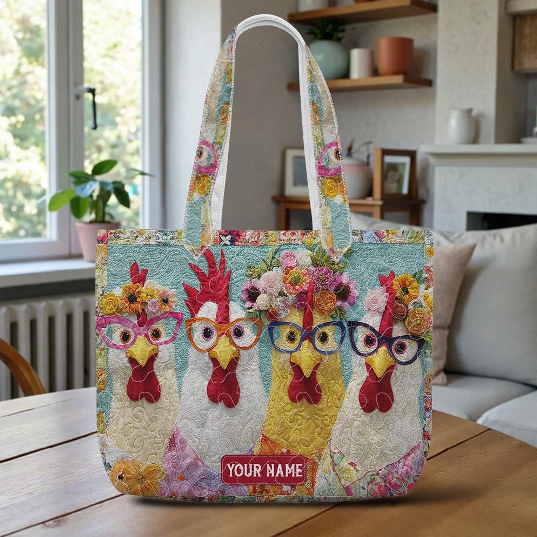 Personalized Quilted Chicken Tote Bag for Women, Funny Chicken Handbag ...