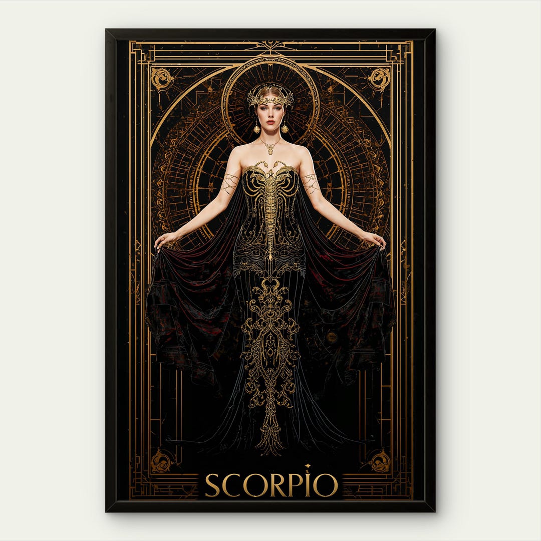 Scorpio Goddess Art Deco Print: Gold & Black Zodiac Poster - Etsy
