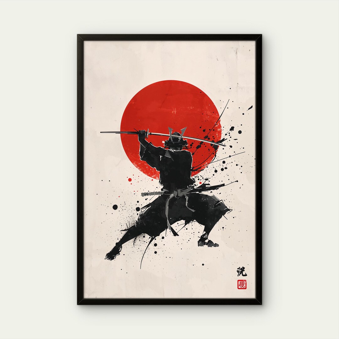 Samurai Ink Wash Painting Poster: Sumi-e Zen Wall Art - Etsy