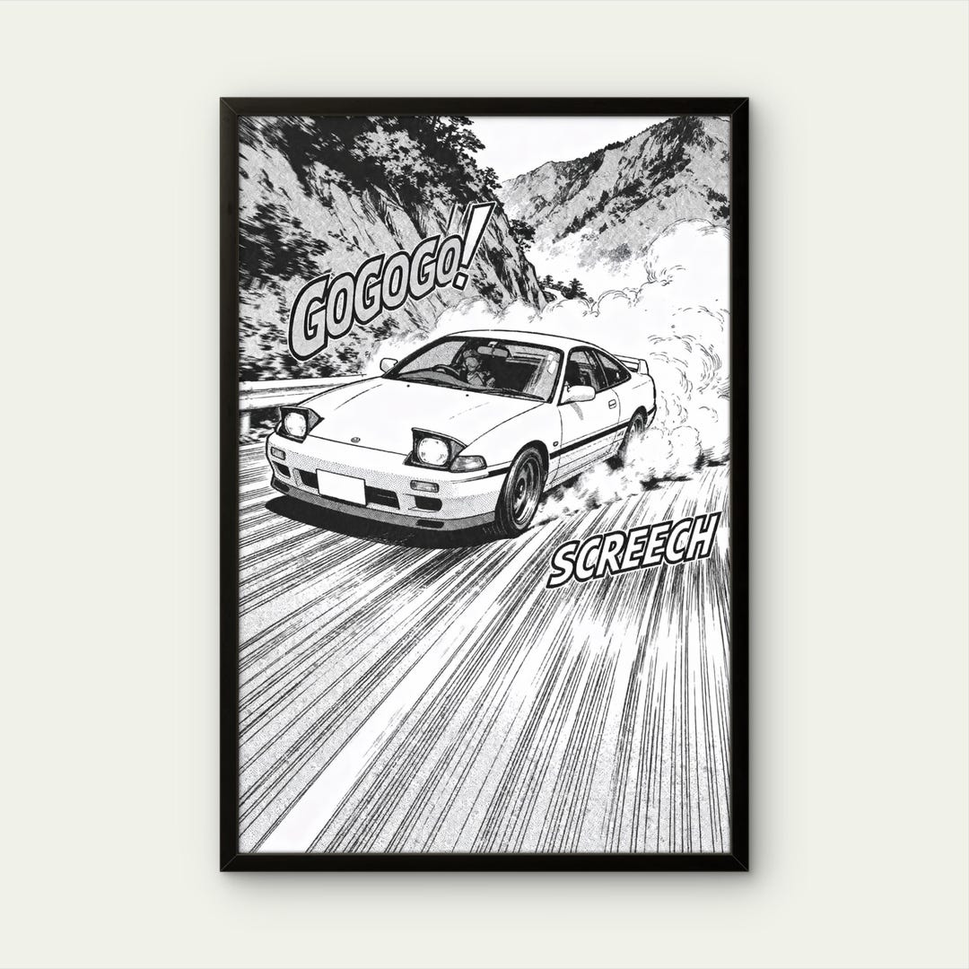 JDM Manga Drift Poster, Initial D Style Car Art, 90s Anime Street ...