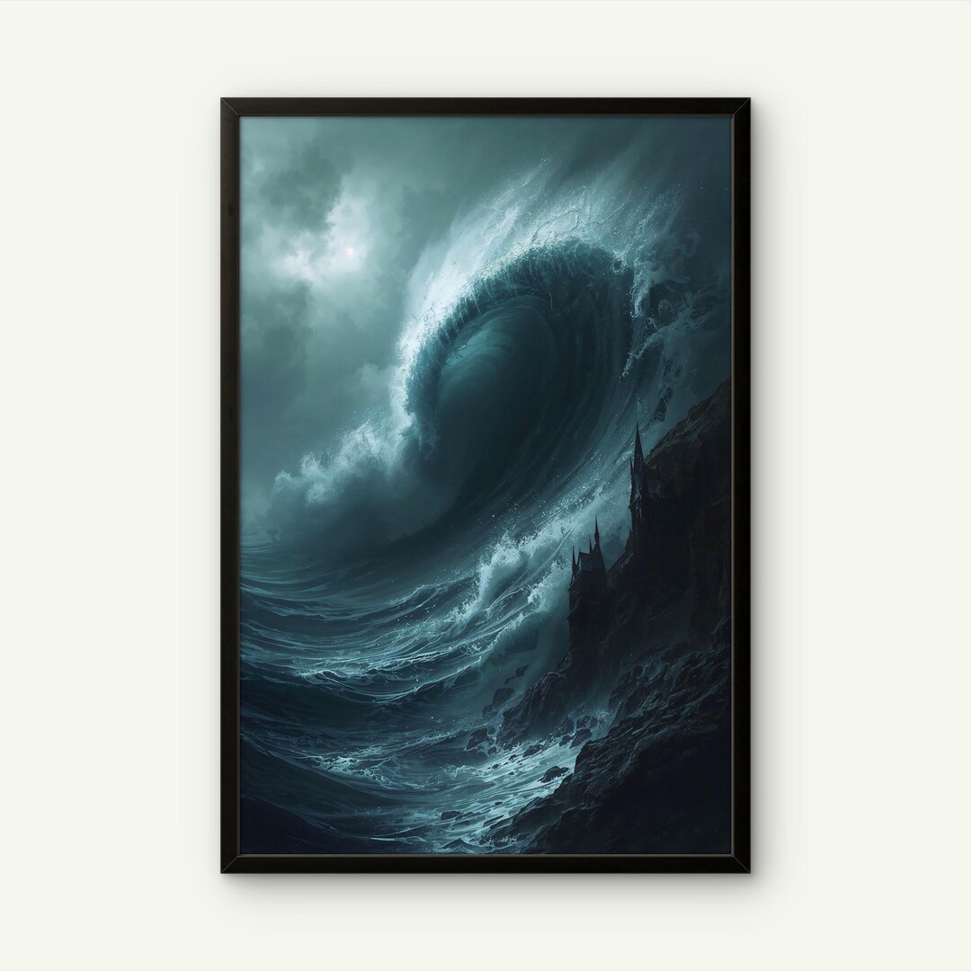 Gothic Ocean Wave Art Print: Dark Academia Castle Decor - Etsy