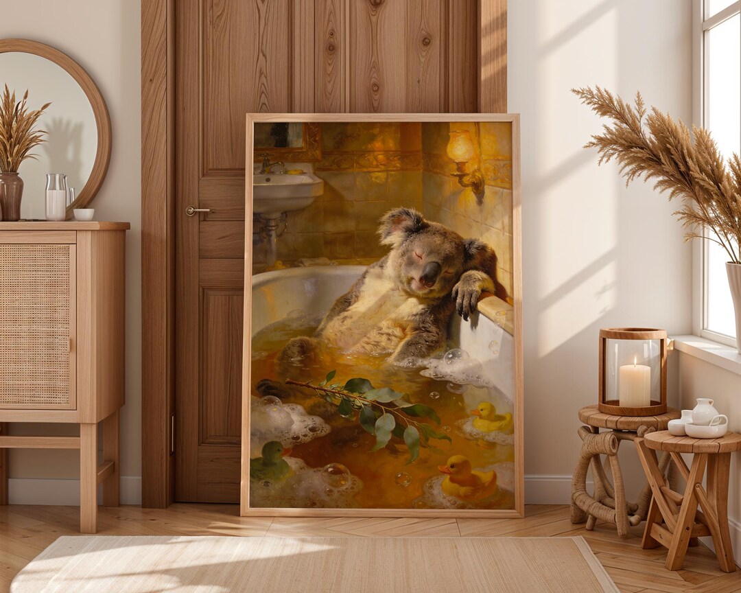 Koala Bath Tub Funny Poster, Cute Animal Wall Art Print, Renaissance ...