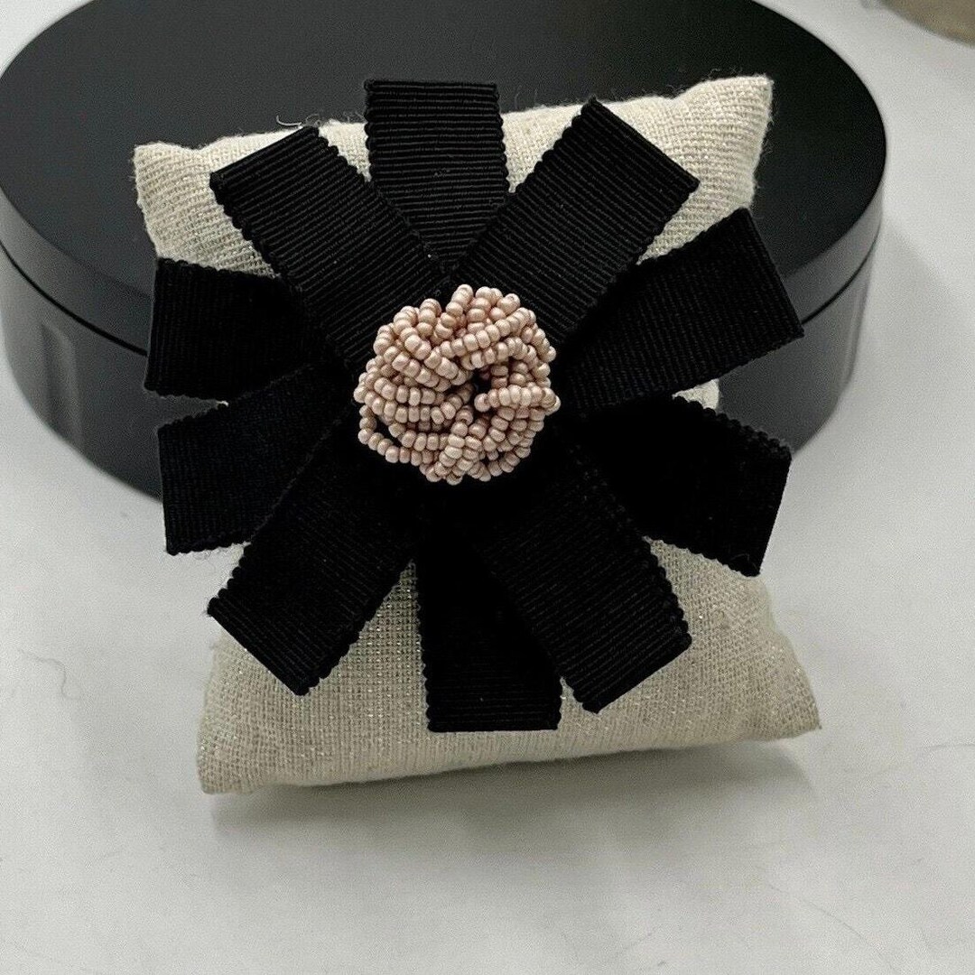 Chanel Authenticated COA Round Black Ribbon Pink Seed Bead Accent Rare ...