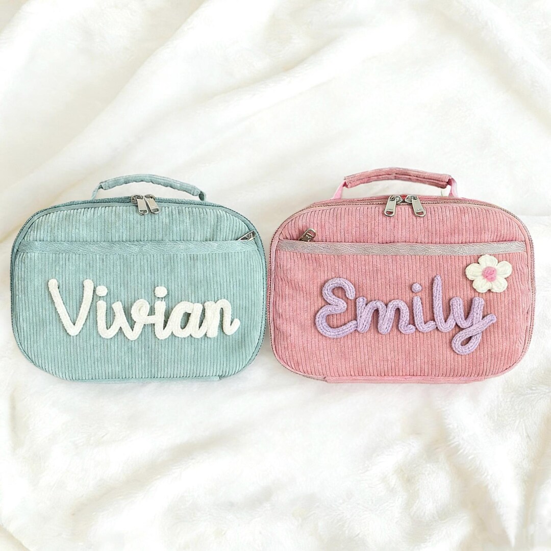 Personalized Corduroy Lunch Bag With Embroidered Name Custom Insulated ...