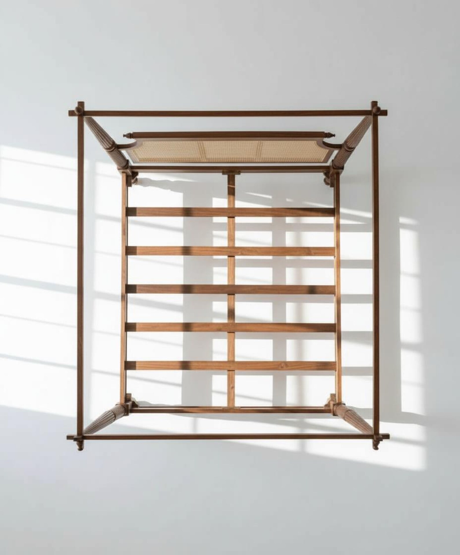 Classic Wooden Canopy Bed With Woven Cane Headboard & Royal Spindle ...