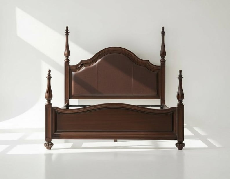 Handcrafted Mango Wood Bed Frame | Carved Posts, Custom Finish - Etsy