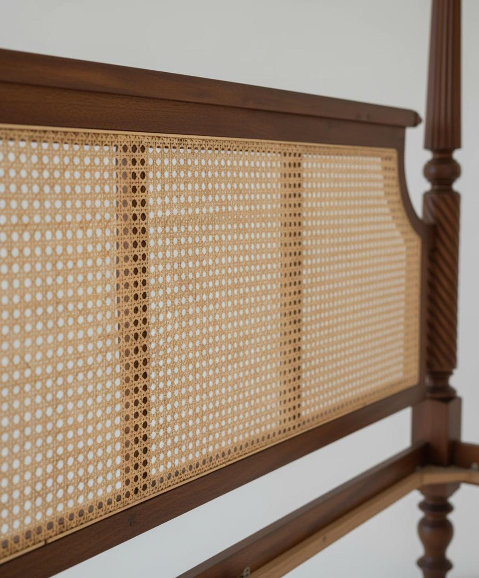 Classic Wooden Canopy Bed With Woven Cane Headboard & Royal Spindle ...