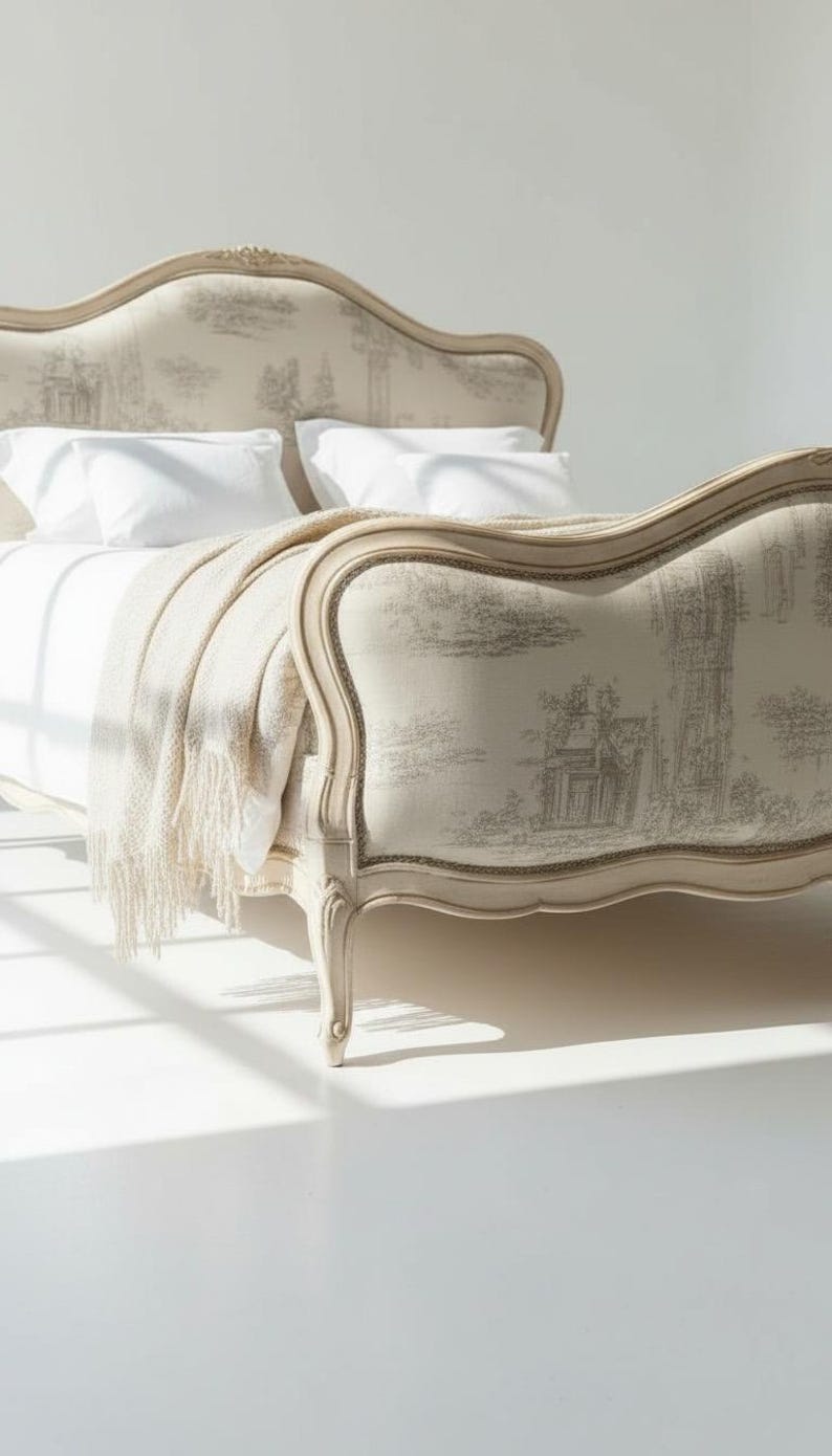 Hand Carved Toile Bed | Antique White Wooden Frame, Custom Size - Etsy