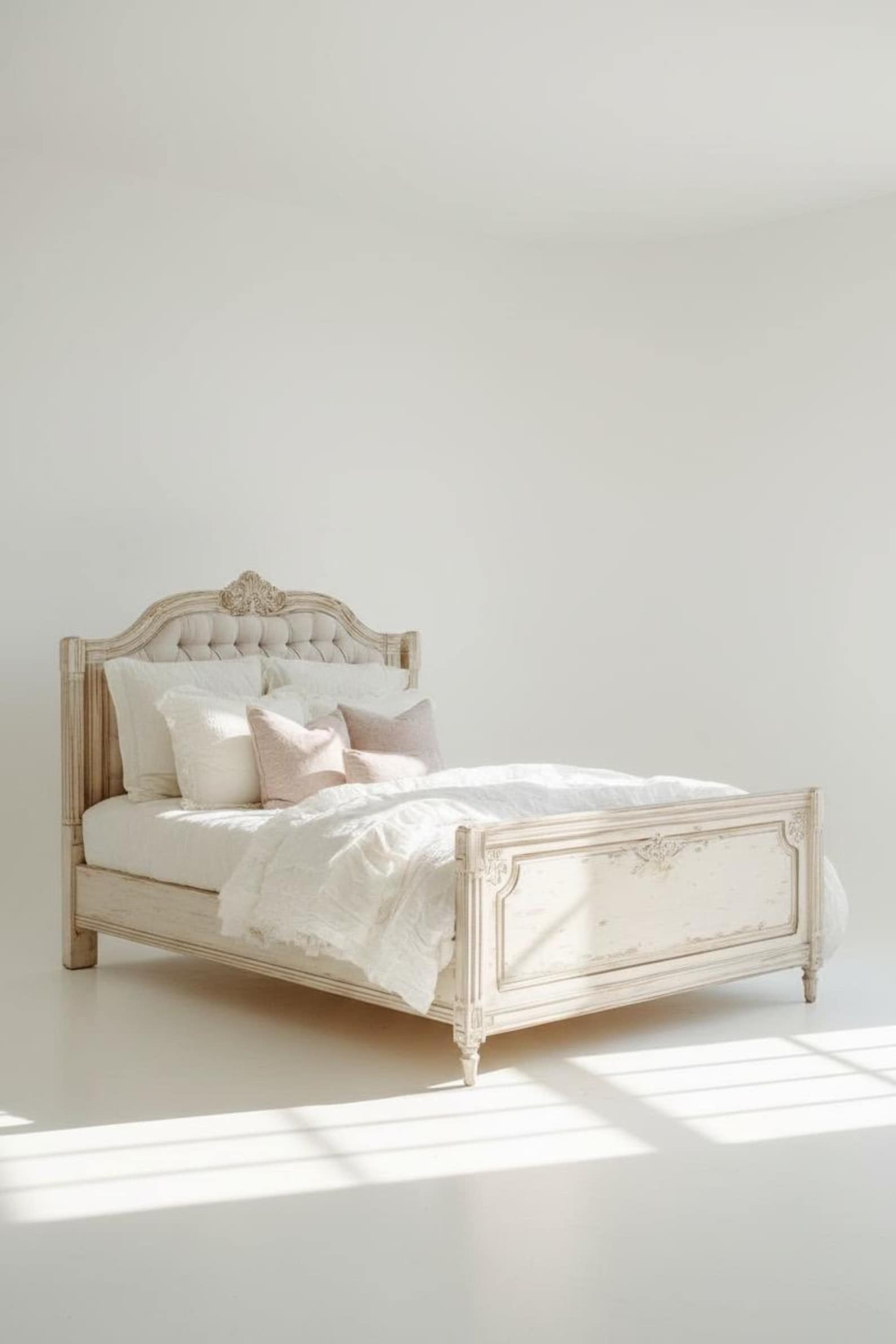 Hand Carved Upholstered Wooden Bed | French Country Style Bed Frame ...