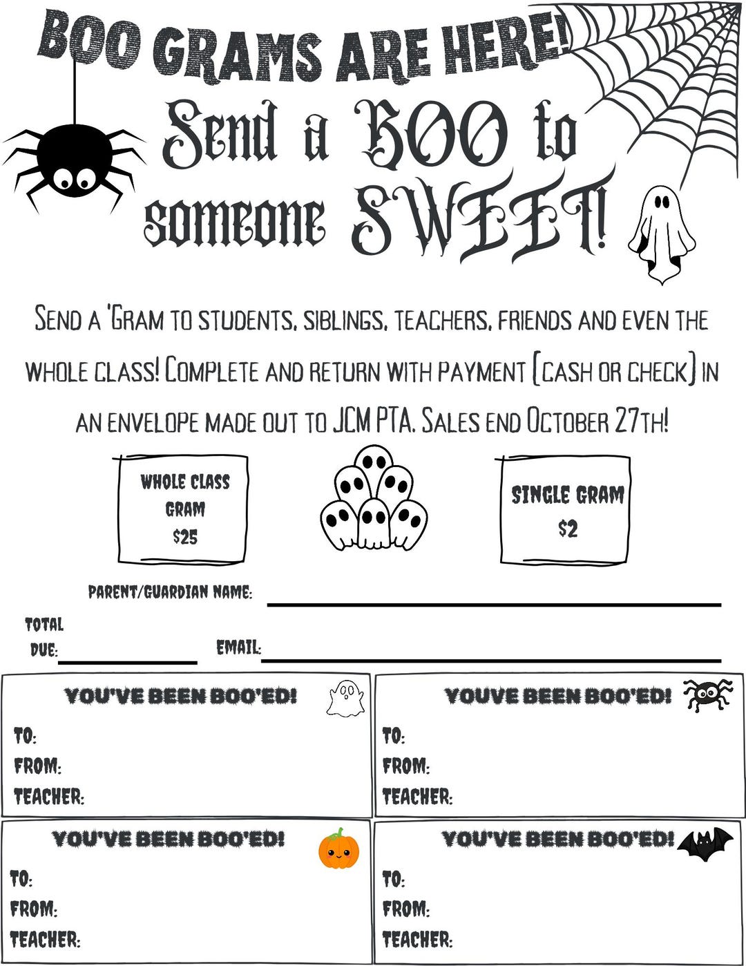 Customizable Canva Halloween Boo Gram Flyer Template: PTO PTA School ...