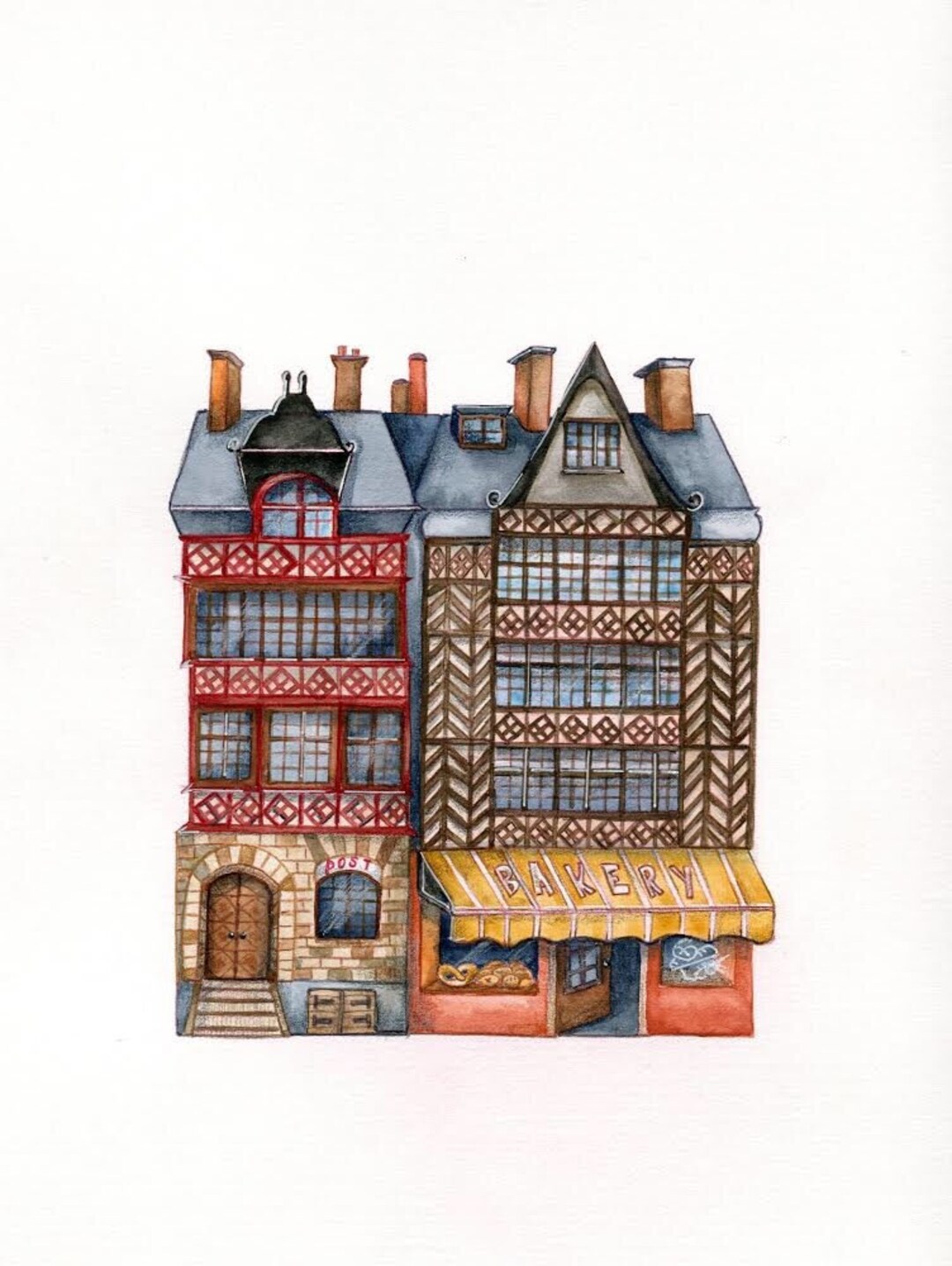 Original Wonky Houses Painting,house Painting , Original Watercolor ...