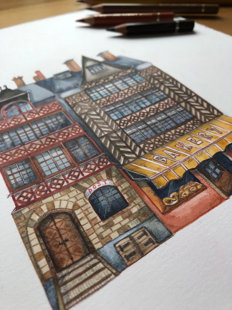 Original Wonky Houses Painting,house Painting , Original Watercolor ...