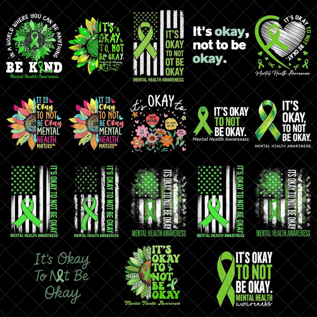 It’s Okay to Not Be Okay PNG Bundle, Mental Health Awareness Ribbon ...