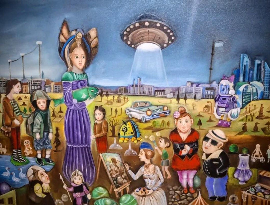 Surreal Dystopian Oil Painting: Return of the Unknown Visitors, 60x90 ...