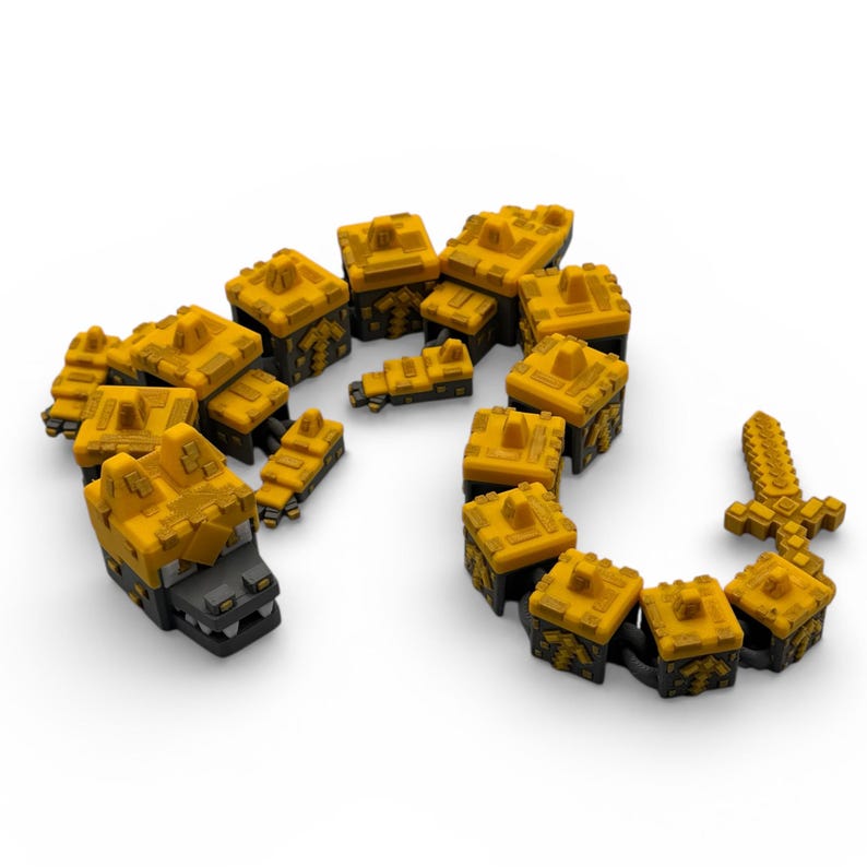 3D Printed Golden Pixel Dragon | Articulated Fidget Toy | Blocky Gamer ...