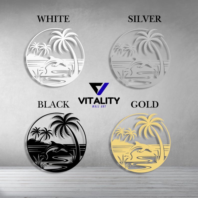 Tropical Dolphin Metal Wall Art, Ocean Wildlife Decor, Palm Tree Beach ...