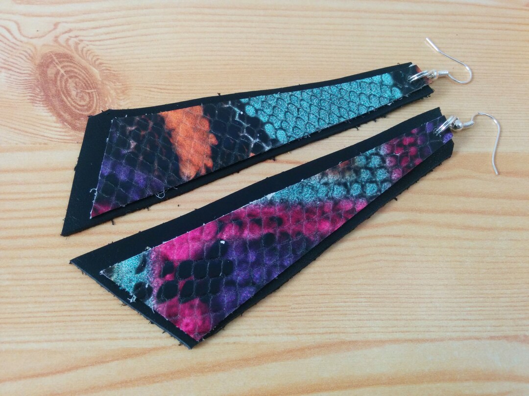 Snake Earrings,snake Print,leather Earrings,multicolor Earrings,rainbow ...
