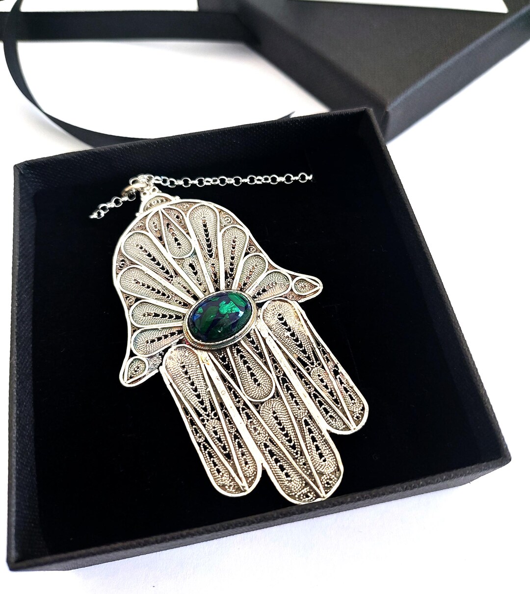 Large Sterling Silver Hamsa Pendant, Silversmith Filigree Art, 3.2X2 ...
