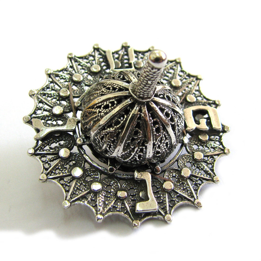 Sterling Silver Hanukkah Dreidel, Silversmith Handmade Filigree Sevivon ...