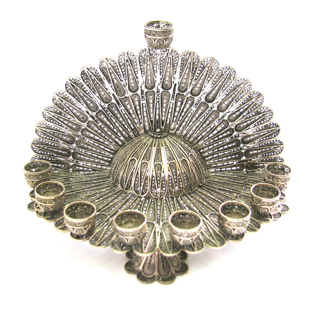 Hanukkah Menorah, 925 Sterling Silver, Filigree, Judaica ID906 - Etsy