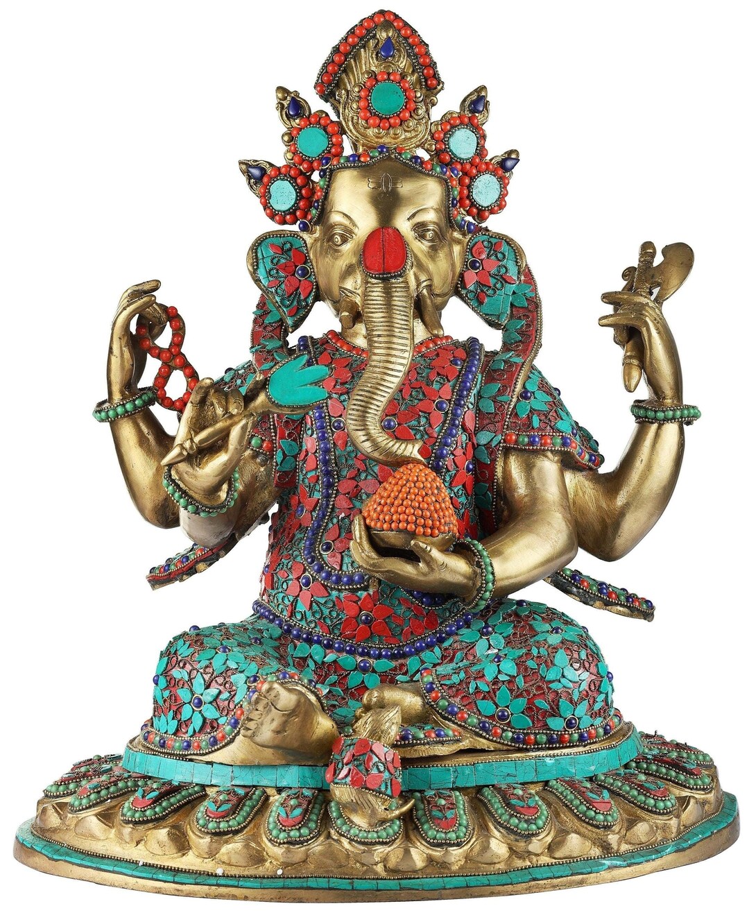 14" Nepalese Form of Lord Ganesha With Inlay Work in Brass | Handmade ...
