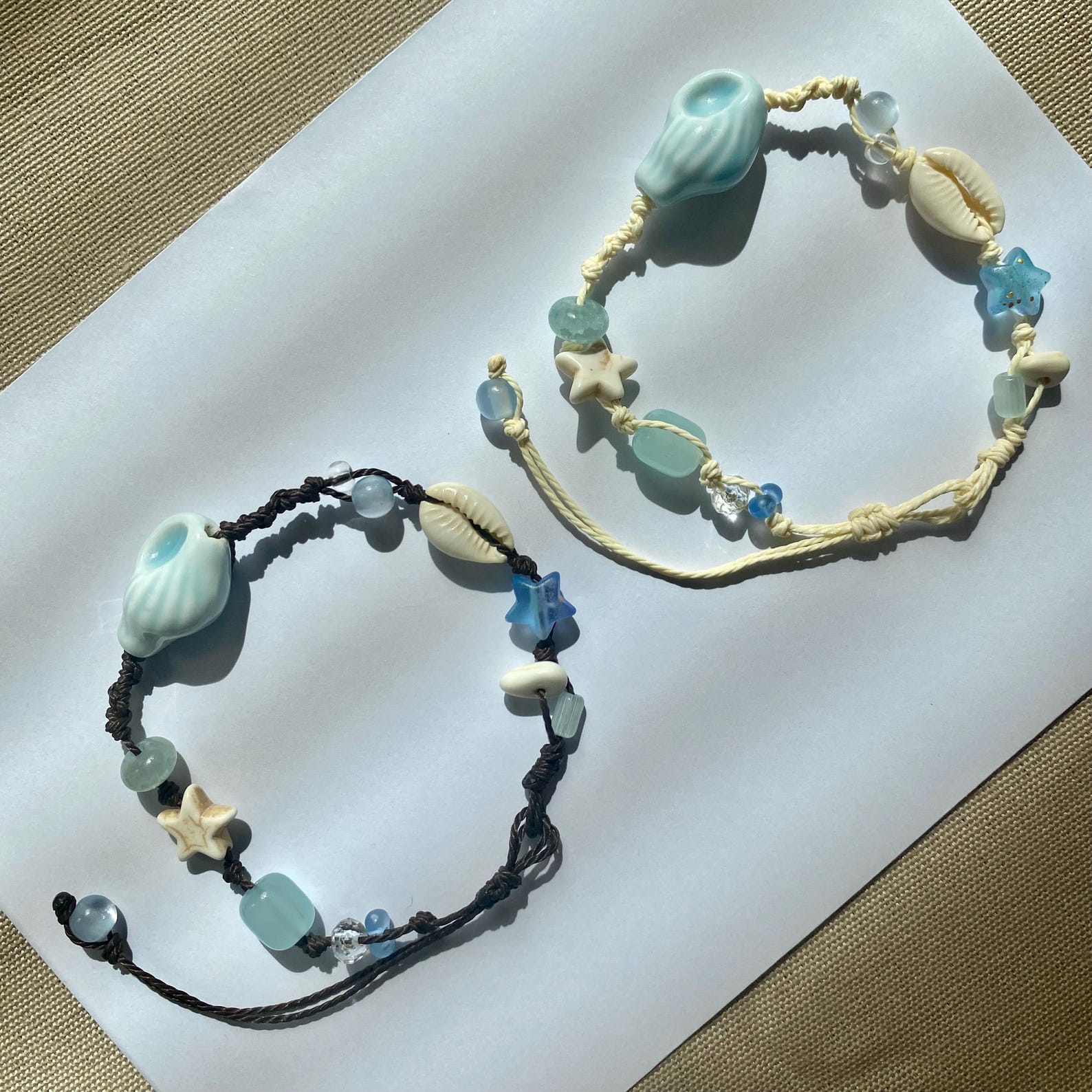 Ceramic Seashell Bracelet With Adjustable Waxed Cord, Beach Jewelry - Etsy