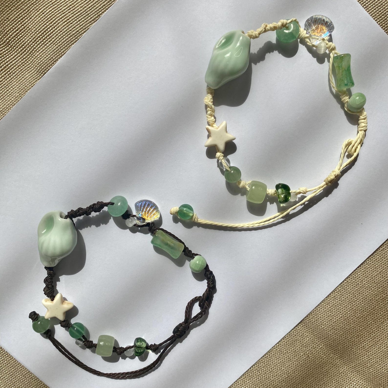 Ceramic Seashell Bracelet With Adjustable Waxed Cord, Beach Jewelry - Etsy
