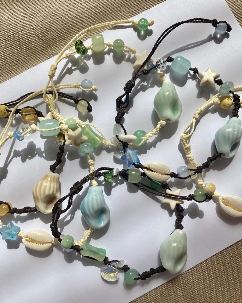 Ceramic Seashell Bracelet With Adjustable Waxed Cord, Beach Jewelry - Etsy