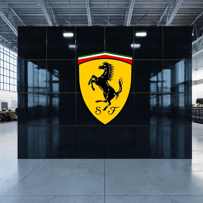 Ferrari Shield Logo Aluminium Sign, Italian Supercar Garage Wall Decor ...
