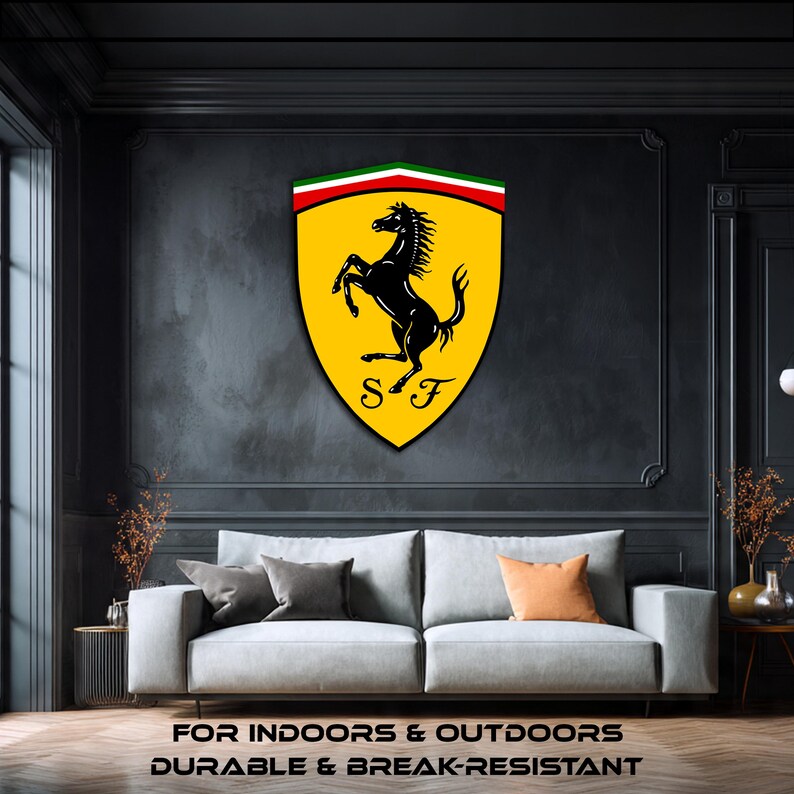 Ferrari Shield Logo Aluminium Sign, Italian Supercar Garage Wall Decor ...