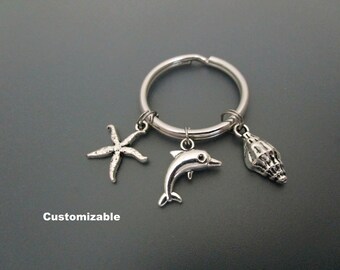 DOLPHIN KEYCHAIN, Beach Charm Key Ring, Beach Keychain, Nautical Key ...
