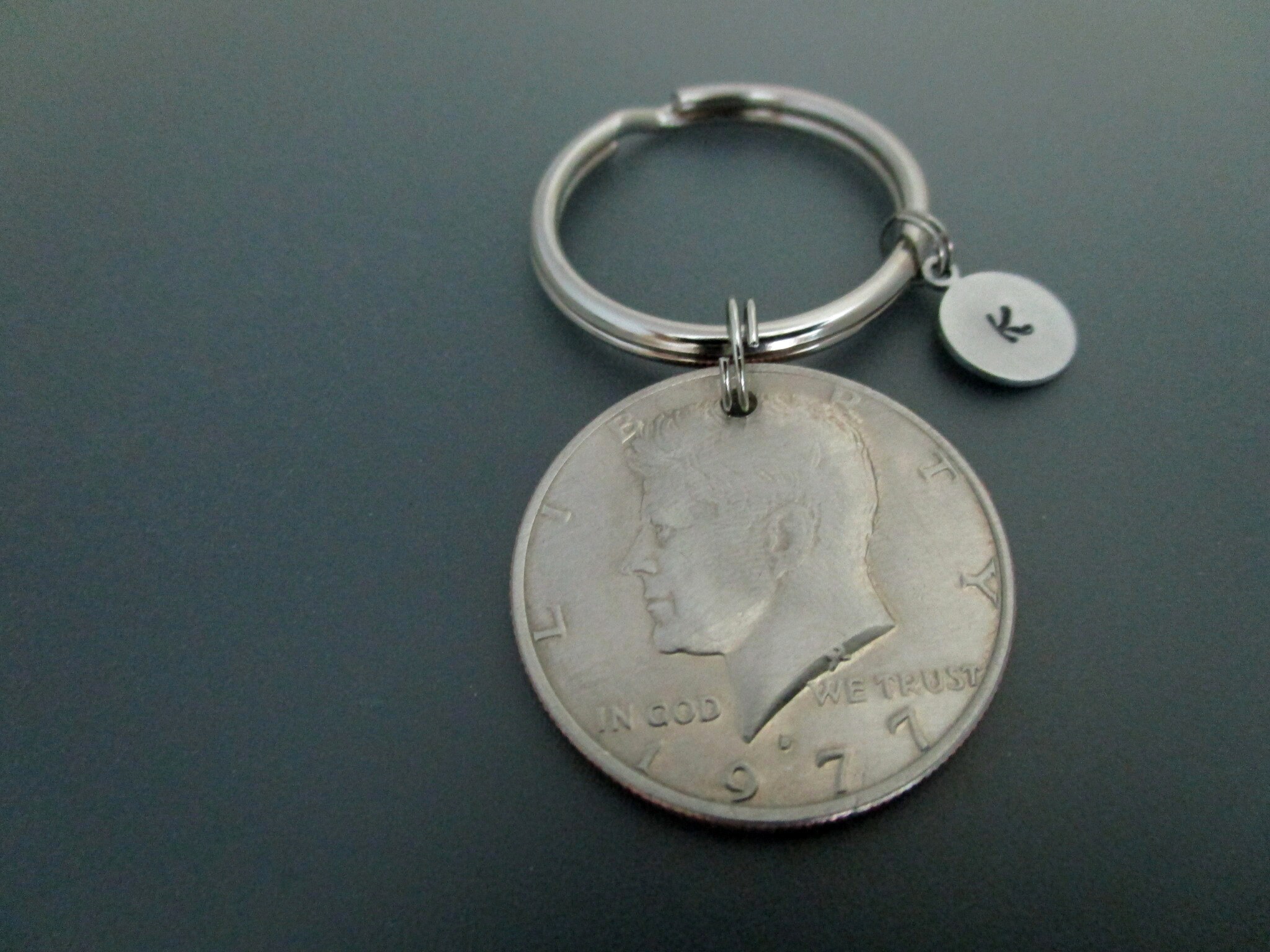1977 Kennedy Half Dollar Coin Keychain / Initial Key Ring / US Duty ...