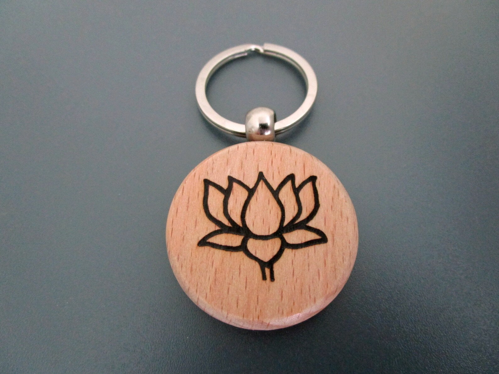 Lotus Flower Keychain / Engraved Wooden Key Ring - Etsy