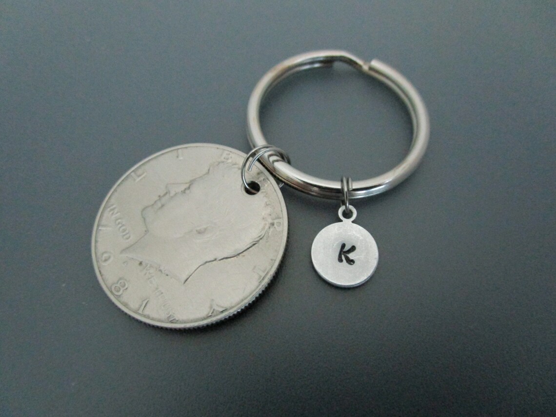 1981 Kennedy Half Dollar Coin Keychain / Initial Key Ring | Etsy